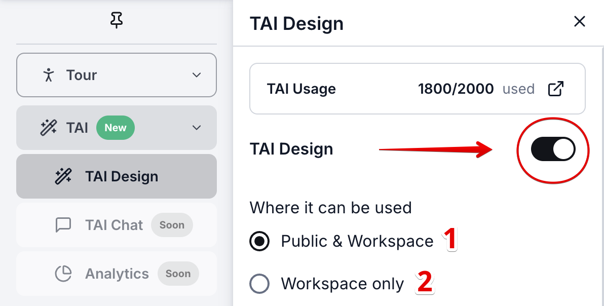 TAI Design: Feature Settings and Credits System